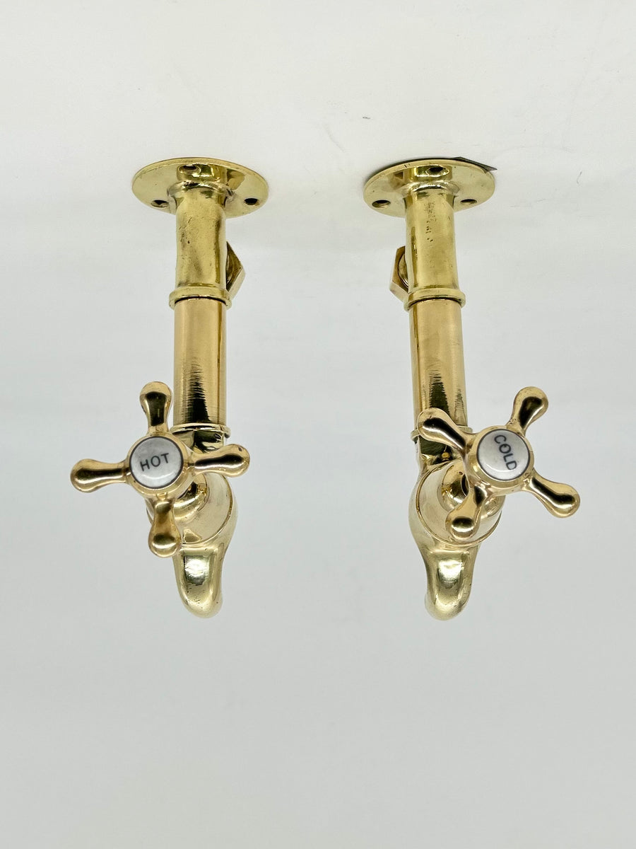 Edwardian Bib Taps on Original Wall Mounts in Unsealed Polished Brass ...