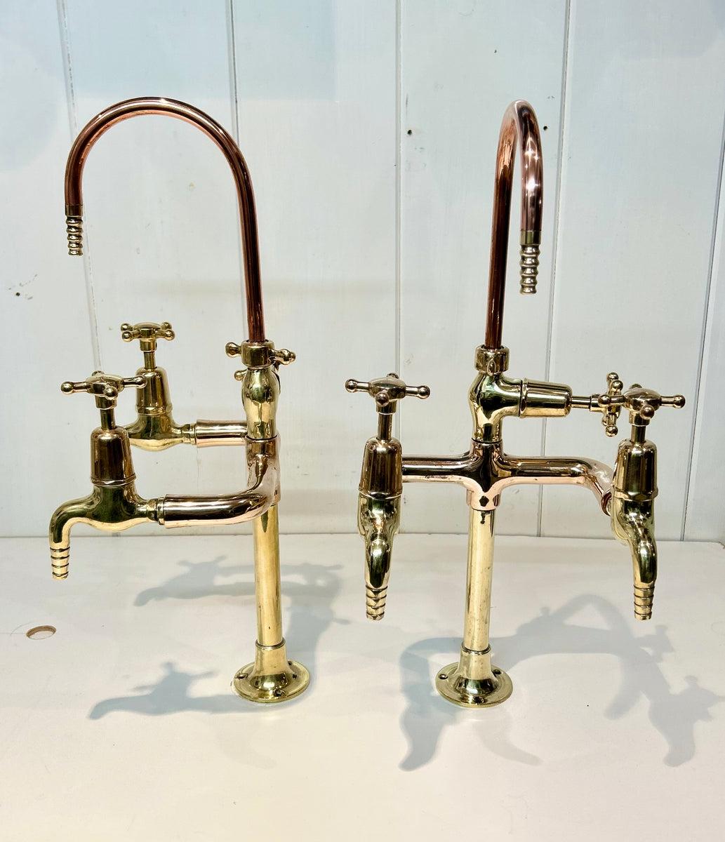 A Pair of Vintage Laboratory Taps in Unsealed Polished Brass Finish C ...