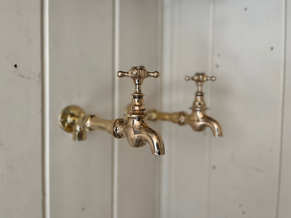 Pair of Victorian Bib Taps on Original Vintage Extensions/Wall Mounts ...