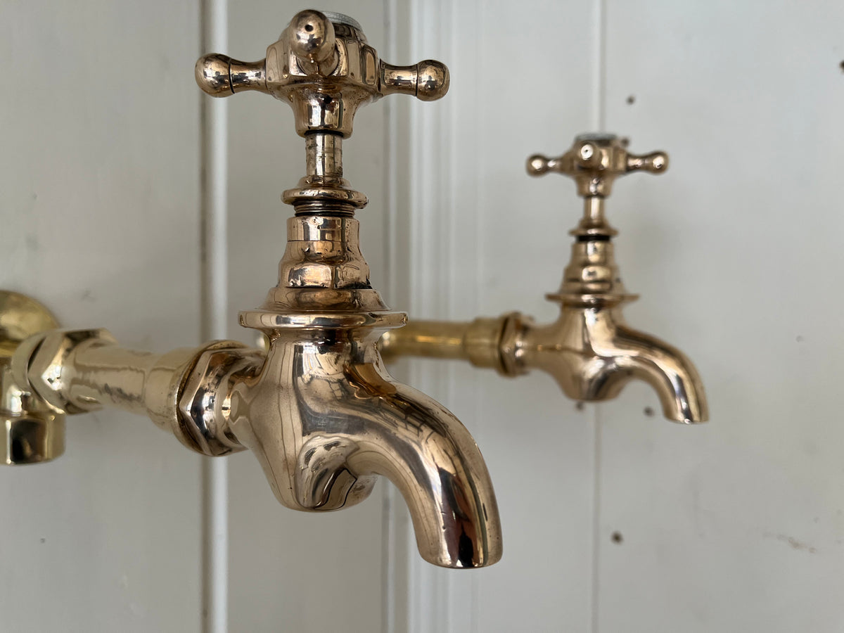 Pair of Victorian Bib Taps on Original Vintage Extensions/Wall Mounts ...