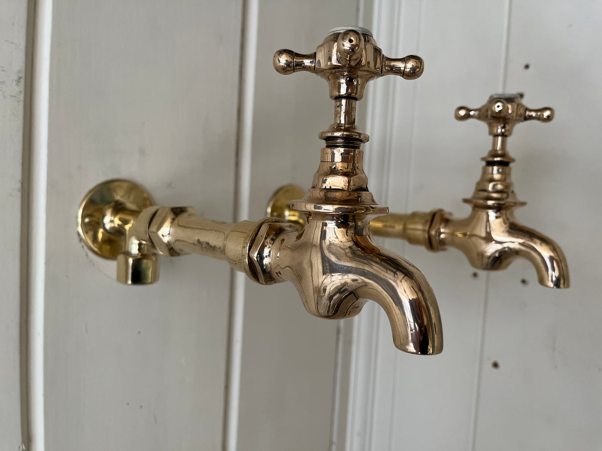 Pair of Victorian Bib Taps on Original Vintage Extensions/Wall Mounts ...