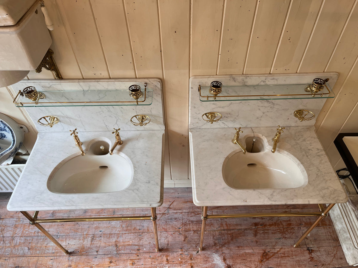 Pair of Antique Marble Basins on Brass Stands by Shanks & Co LTD C.193 ...
