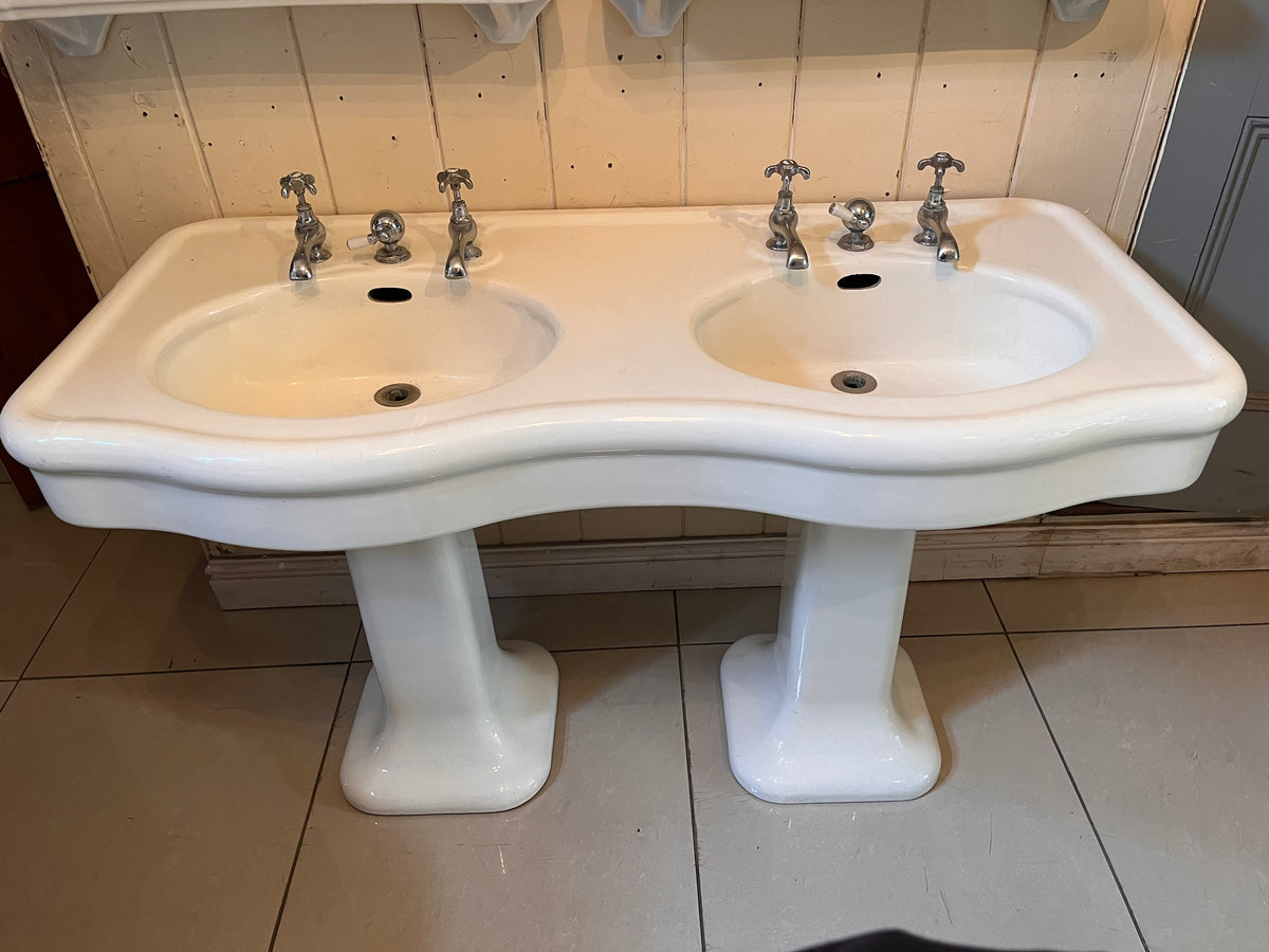 Vintage French Double Basin on Twin Pedestals C.1920 by Etablissment P ...