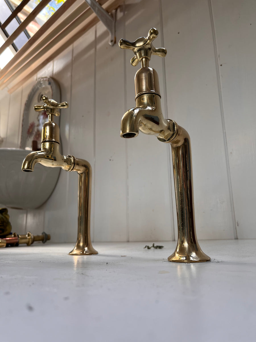 Nice Pair of Edwardian Kitchen Sink Bib Taps on Original Vintage Edwar ...