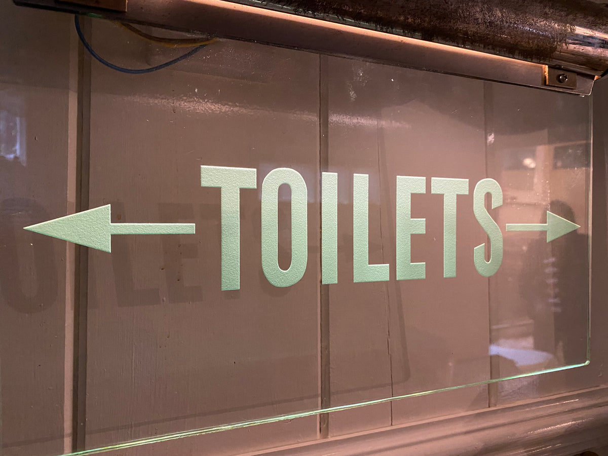 Wall-Fixing Illuminated Glass "TOILETS" Sign C.1930 – stiffkey-bathrooms