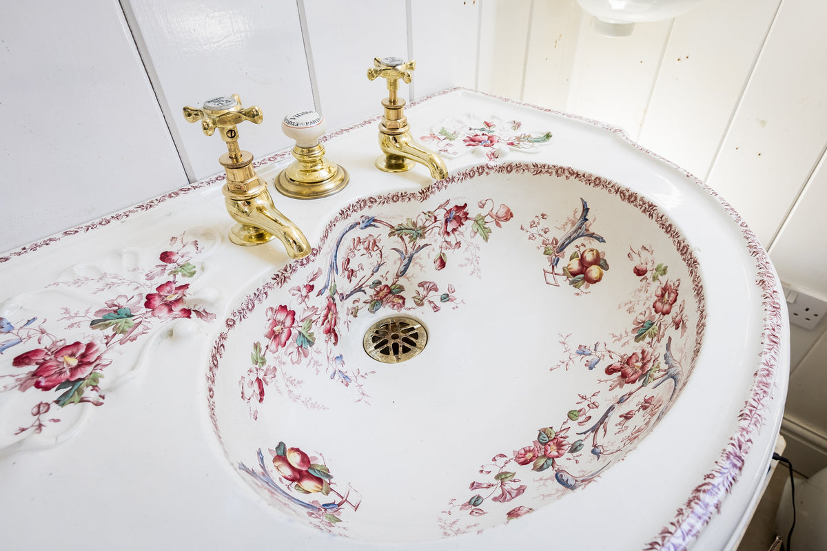 French Polychromatic Basin on Cast Iron Cage by Est. Porcher, Paris C ...